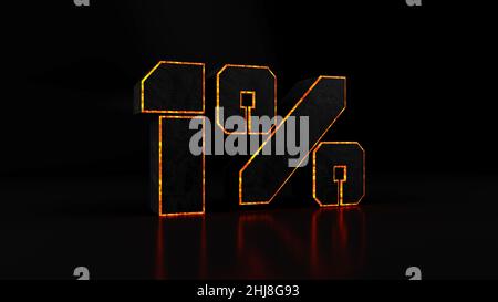 Eighty percent sign with golden borders and a red reflection on the ...