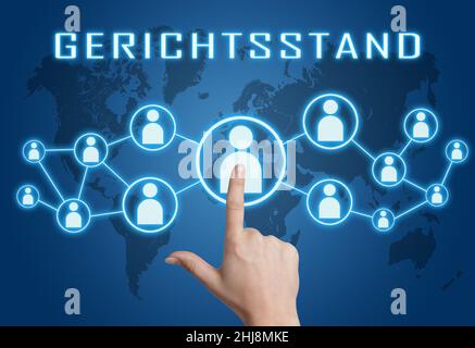 Gerichtsstand - german word for place of jurisdiction - text concept on blue background with ...