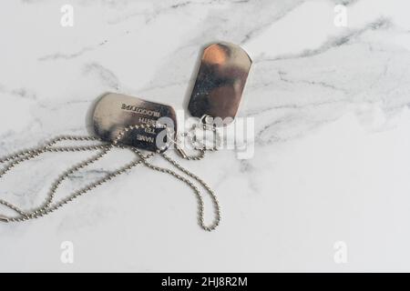 dog tag, army chains on a White Background Stock Photo - Alamy