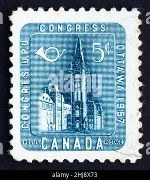 CANADA - CIRCA 1957: a stamp printed in the Canada shows David Thompson ...