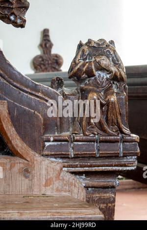 Headless bench end at The Church of St Lawrence, Brundish, Suffolk, UK ...