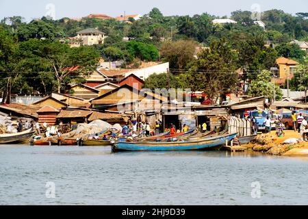 Lake Victoria is one of the African Great Lakes. Fishermen village ...