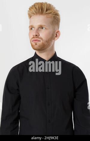 man barber isolated on grey background. man with barber scissors in ...