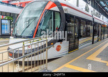 Mauritius, December 2021 - New rail platform and modern light rail ...