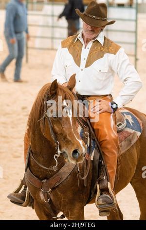 Western cowboy portrait. Full body portrait of funny farmer having fun ...