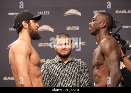 MIAMI, FL- JANUARY 27: Raimond Magomedaliev steps on the scale at the ...