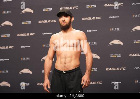 MIAMI, FL- JANUARY 27: (L-R) Raimond Magomedaliev vs. Anthony Njokuani ...
