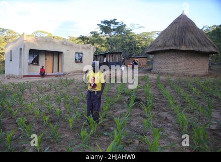 Mutoko, Zimbabwe. 20th Jan, 2022. Workers use a drilling machine to cut ...