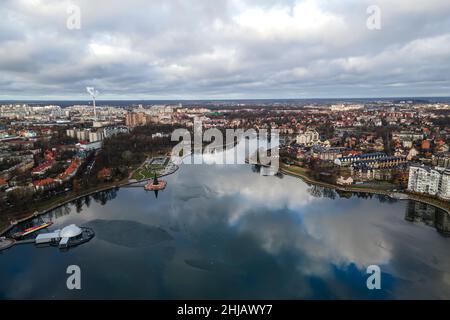 Aerial top view cityscape Kaliningrad Russia upper round lake Stock ...