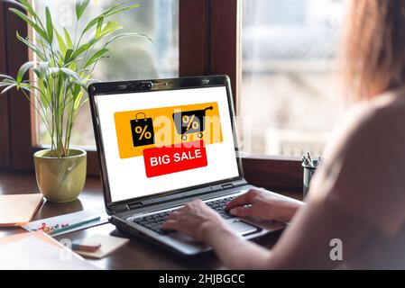 Laptop screen displaying a big sale concept Stock Photo - Alamy