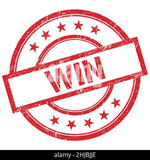 win on red rubber stamp over a white background Stock Photo - Alamy