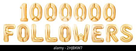 Word FOLLOWERS made of golden inflatable balloons isolated on white ...