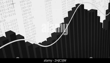 Image of financial data processing, arrow pointing up and statistics ...
