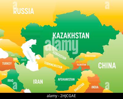 Central Asia map - green hue colored on dark background. High detailed ...