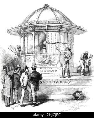 Thomas Nast 1880 political cartoon shows the Temple of Liberty boarded ...
