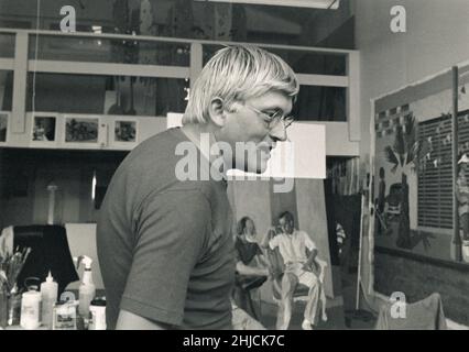 David Hockney in his studio in Los Angeles, in 1966. Hockney was a ...