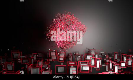 3d render. Abstract goldes geometric shapes. Cubes form big cube ...