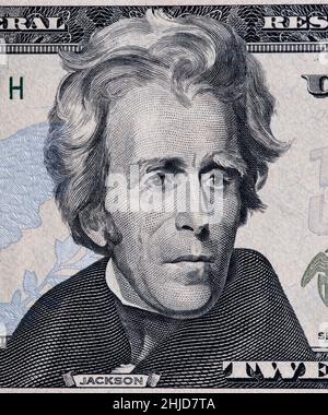 Andrew Jackson portrait on the banknote of 20 dollars, twenty American ...