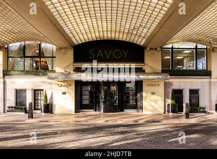 Rear entrance to the Savoy, a luxury hotel in London; designed by ...
