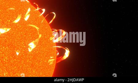 Solar activity. Flash on the Sun or Solar flare. Sun up close up in ...