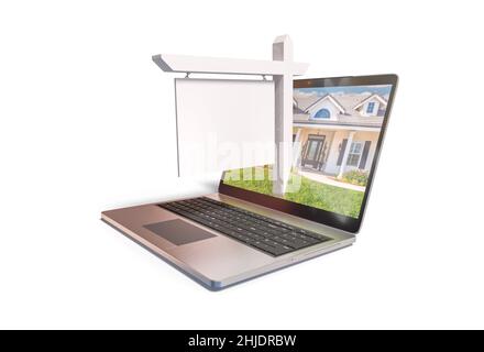 Blank Real Estate Sign Popping Out of Computer Laptop Screen Isolated ...