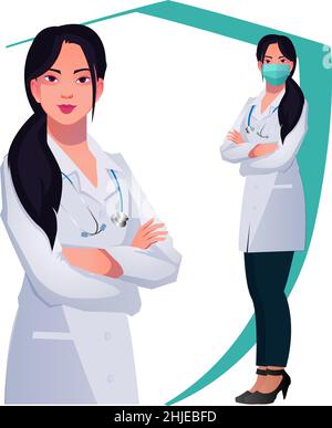 doctor professional surgery mask hat clipboard shadow vector ...