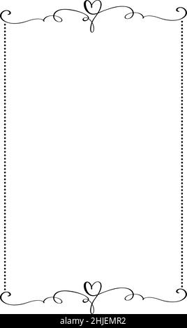 Calligraphy rectangular vector ornamental frame with heart. Valentine Day decorative ornament ...