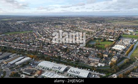 Hoddesdon Hertfordshire UK Aerial Drone view, houses and streets Stock ...