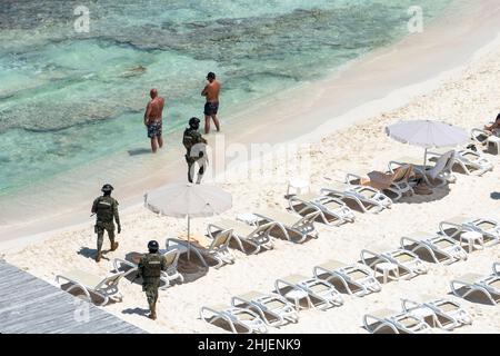 Cancun, Mexico - September 15, 2021. Marina soldiers of Mexican army ...