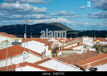 a view over the old Town of Nisa in Alentejo in Portugal. Portugal, Nisa, October, 2021 Stock ...