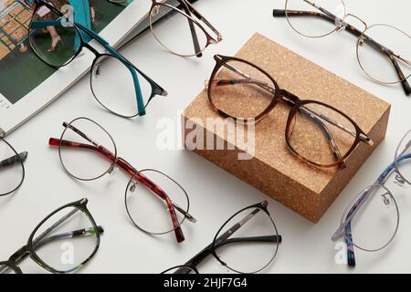 Photo of eyeglasses of different frames colors Stock Photo - Alamy