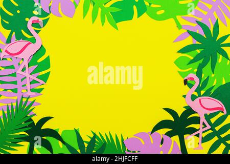 Trendy pink tropical leaves of paper and text inscription Tropical on ...