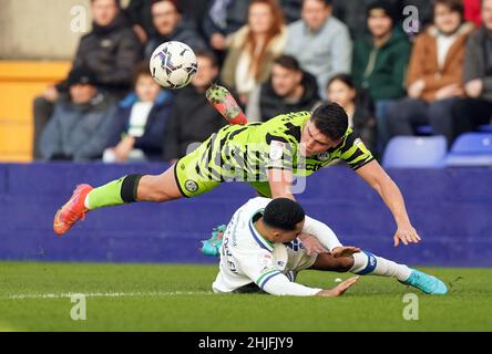 Josh Dacres-Cogley #2 of Tranmere Rovers in possession during the Papa ...