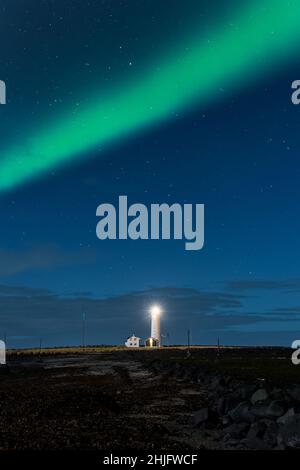 Northern Lights displaying above Grotta Island Lighthouse in the ...