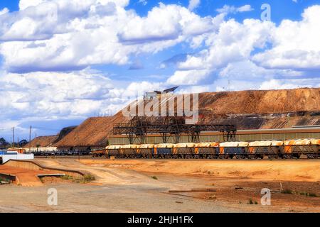 Freight train under open pit mine in Broken hill city of AUstralian ...