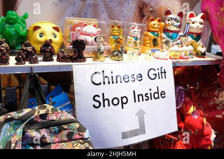 Chinese shop in London's Chinatown, decorated for the Chinese New Year ...