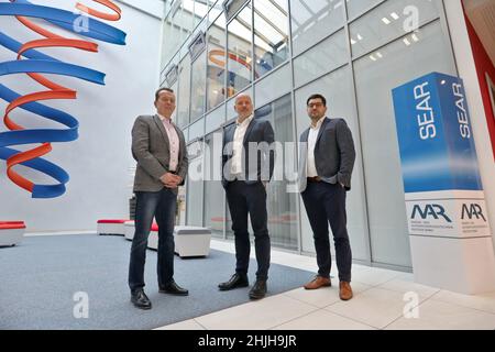 Rostock, Germany. 27th Jan, 2022. View of the SEAR Group logo. The ...