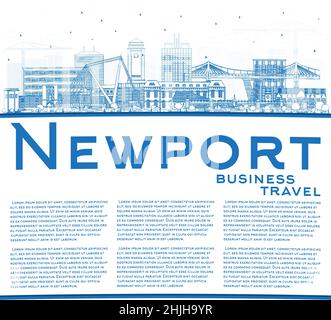 Outline Newport Wales City Skyline with Blue Buildings and Copy Space ...