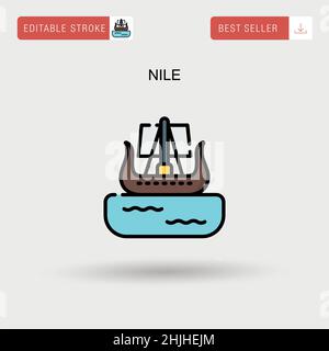 Egyptian boat, Ancient Egypt felucca with sails, vector line icon ...