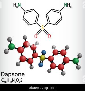 Dapsone, diaminodiphenyl sulfone, DDS molecule. It is sulfone ...