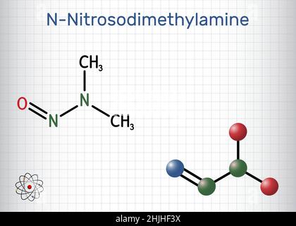N-Nitrosodimethylamine, NDMA, dimethylnitrosamine, DMN molecule. It is ...