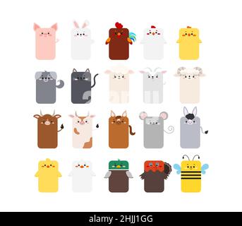 Square farm animal faces cute icon set isolated on white background ...