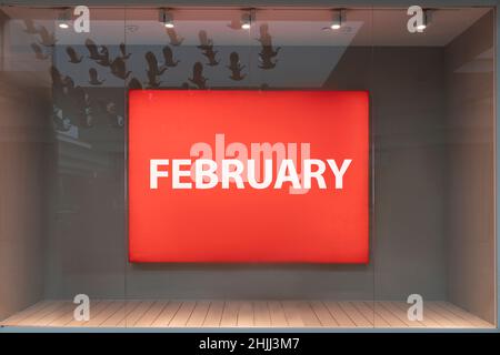 February month banner - word in vintage letterpress wood type against ...