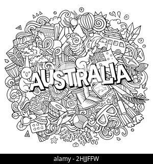 Australia hand lettering and doodles elements and symbols emblem Stock ...