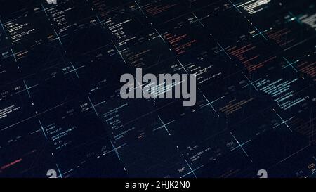 Multiple source codes on digital background. Animation. Program codes in cells of computer's ...