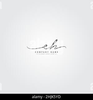Initial Letter EH Logo - Hand Drawn Signature Style Logo - Minimal ...