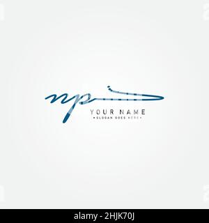 Initial Letter NP Logo - Hand Drawn Signature Style Logo- Minimal ...