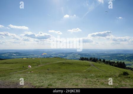 View from the hill Wasserkuppe in nature park Rhön Germany with ...