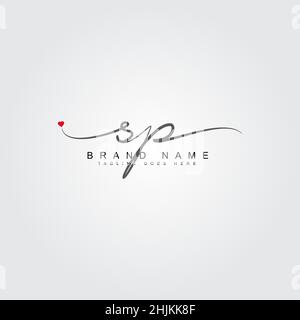 Initial Letter SP Logo in signature. Handwritten lettering style of S ...