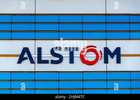 Exterior view of the headquarters of Alstom, a French multinational ...